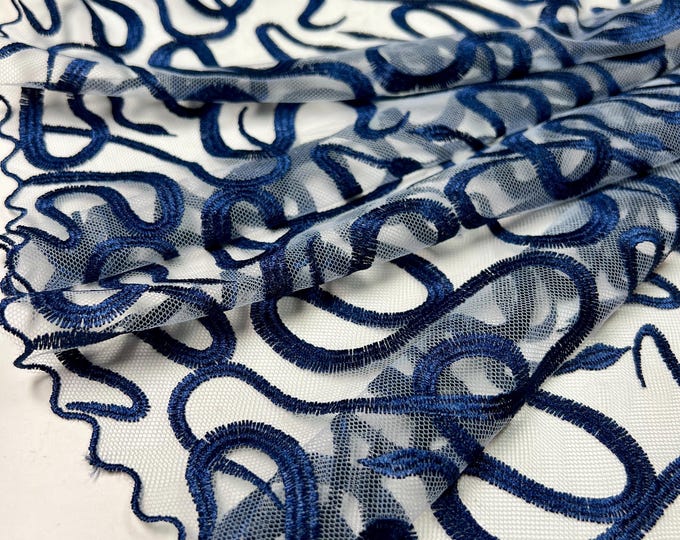 Venom Bloom Embroidered Lace – Navy or Emerald Snake Pattern on ...