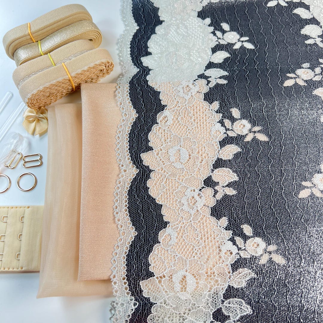 Starlit Rose Beige Bra Making Kit | Stretch Lace Bra Kit | Bra Sewing ...