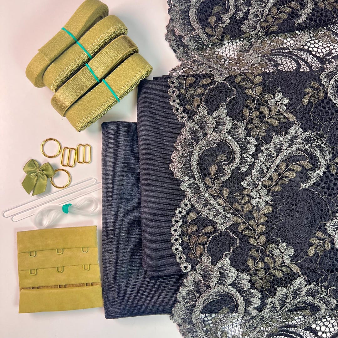 Bra Making Kit | Stretch Lace Bra Kit | Bra Sewing Kit | Black and ...