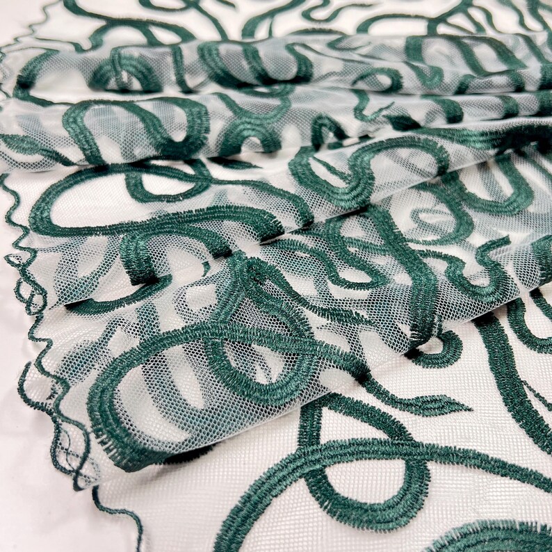 Venom Bloom Embroidered Lace – Navy or Emerald Snake Pattern on ...