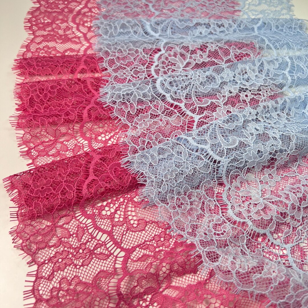 3m Long Eyelash Lace | Baby Blue and Fuchsia Chantilly | Lace by 3m ...