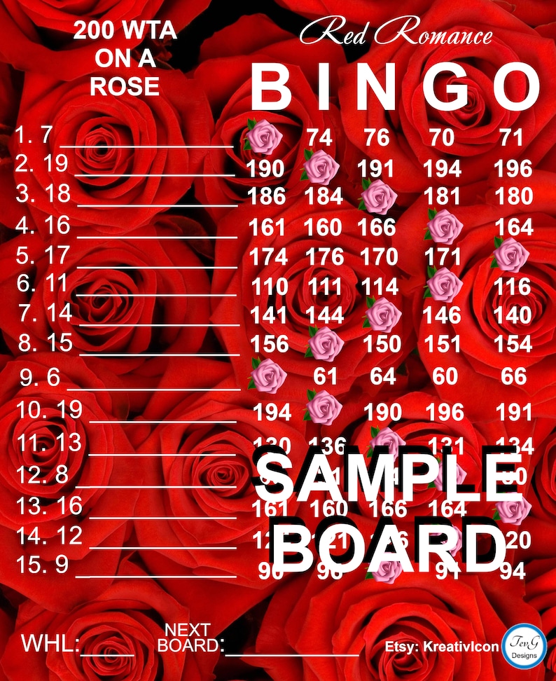 Rose Bingo Board - Valentine Romantic Bingo Host Board for Social Media ...