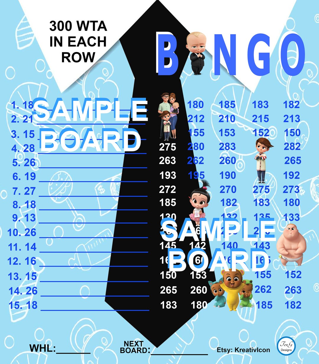 Boss- Baby 300 Bingo Board - Etsy