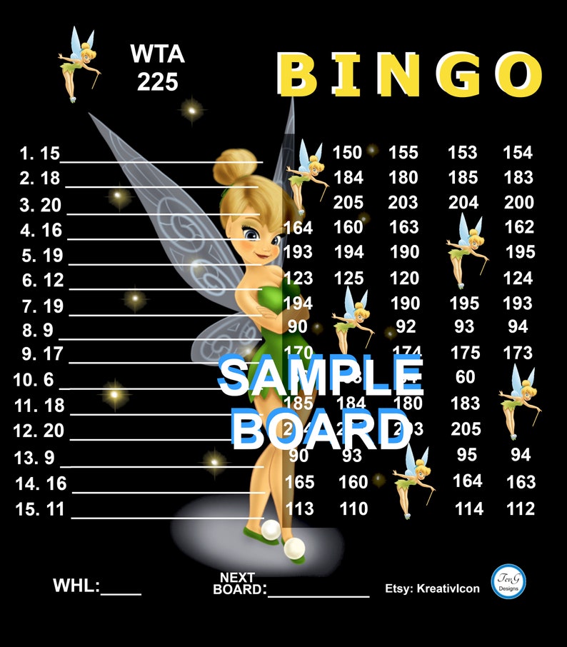 Tinkerbell Bingo Board 225 WTA - Etsy