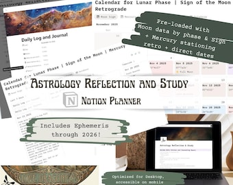 Astrology Study Notion Template | Ephemeris, Moon Phases (digital ...