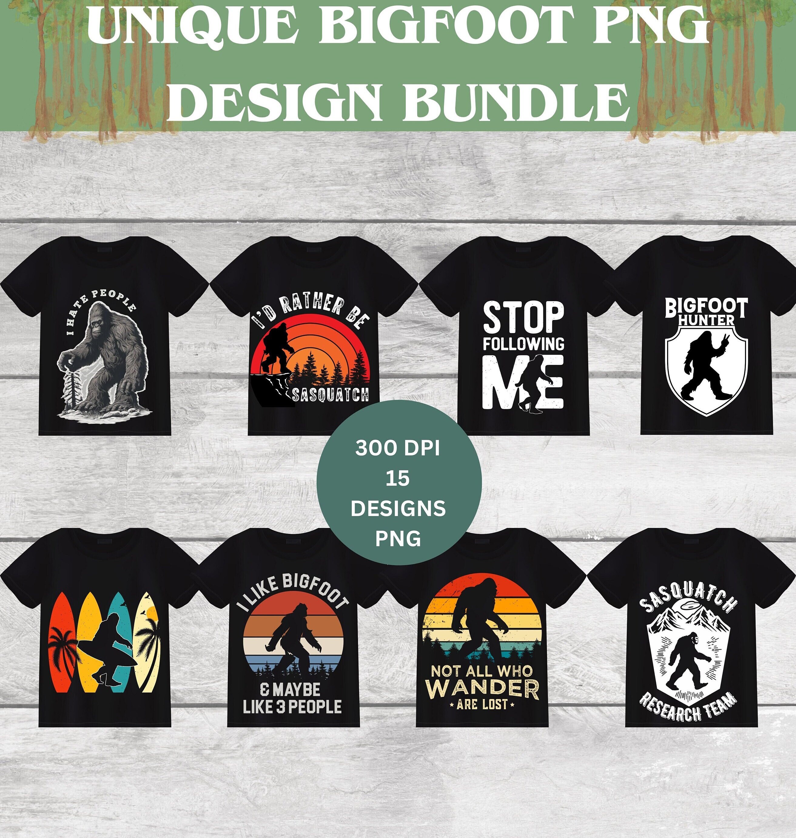 Bigfoot PNG Sublimation Graphics Bundle, Sasquatch Graphics Bundle ...