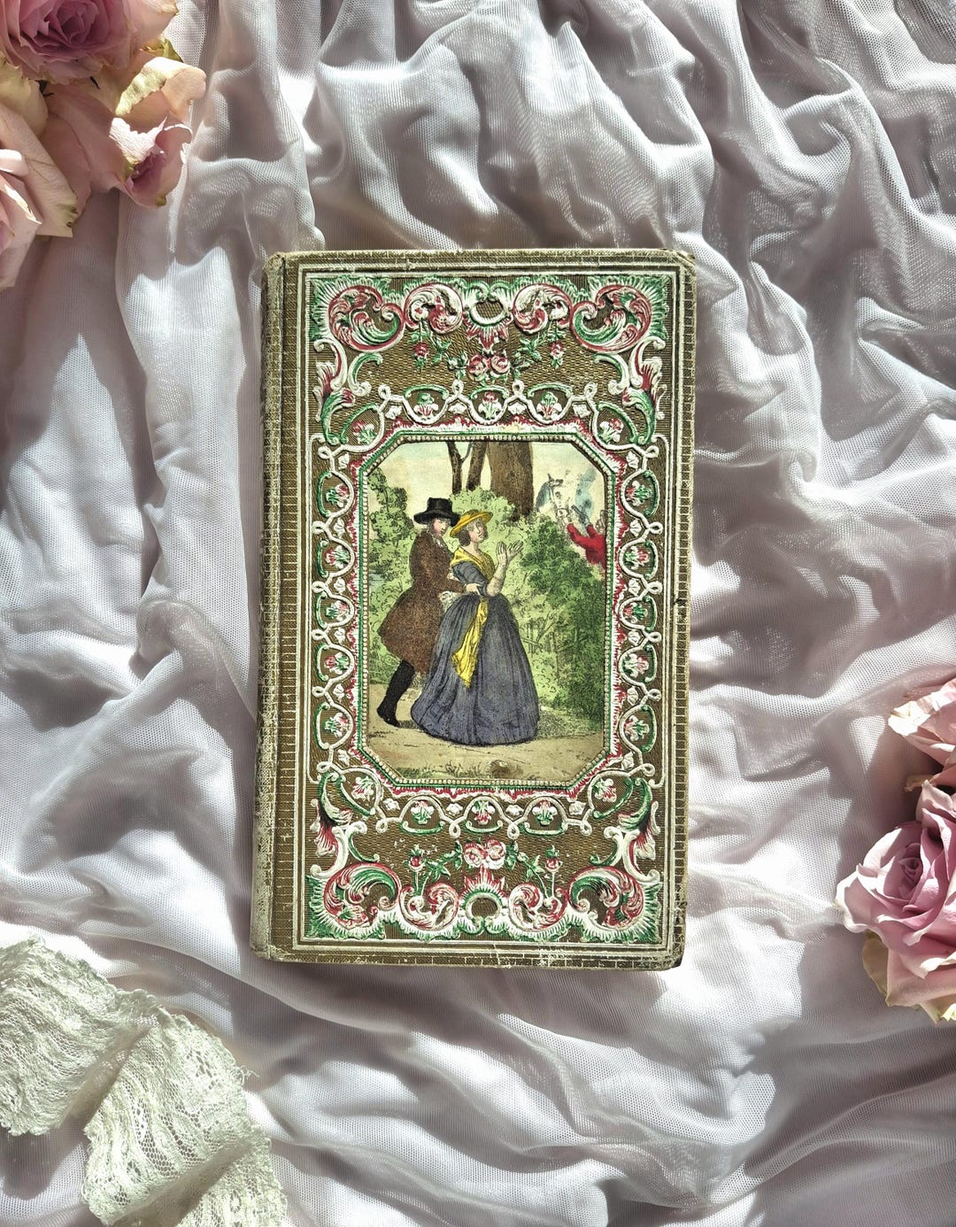 Pretty French Antique Book | French Cartonnage | Cartonnage Romantique ...