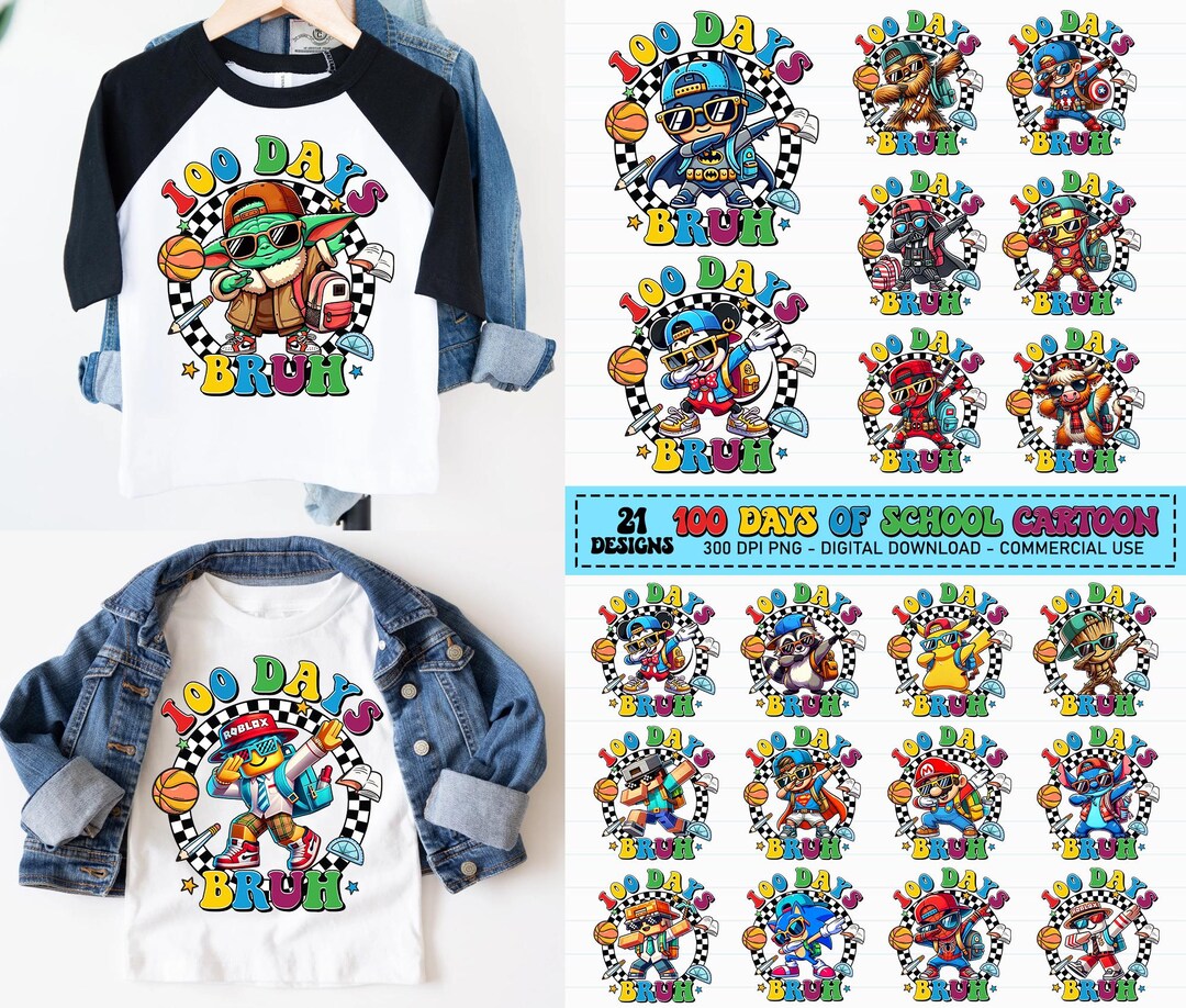 Cartoon 100 Days of School Png Bundle, Superhero 100 Days of School Png ...