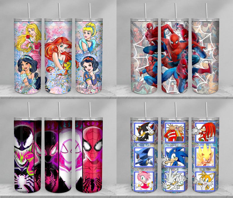 Princess 20oz Skinny Tumbler Wrap Png, Cartoon Characters Tumbler Png ...