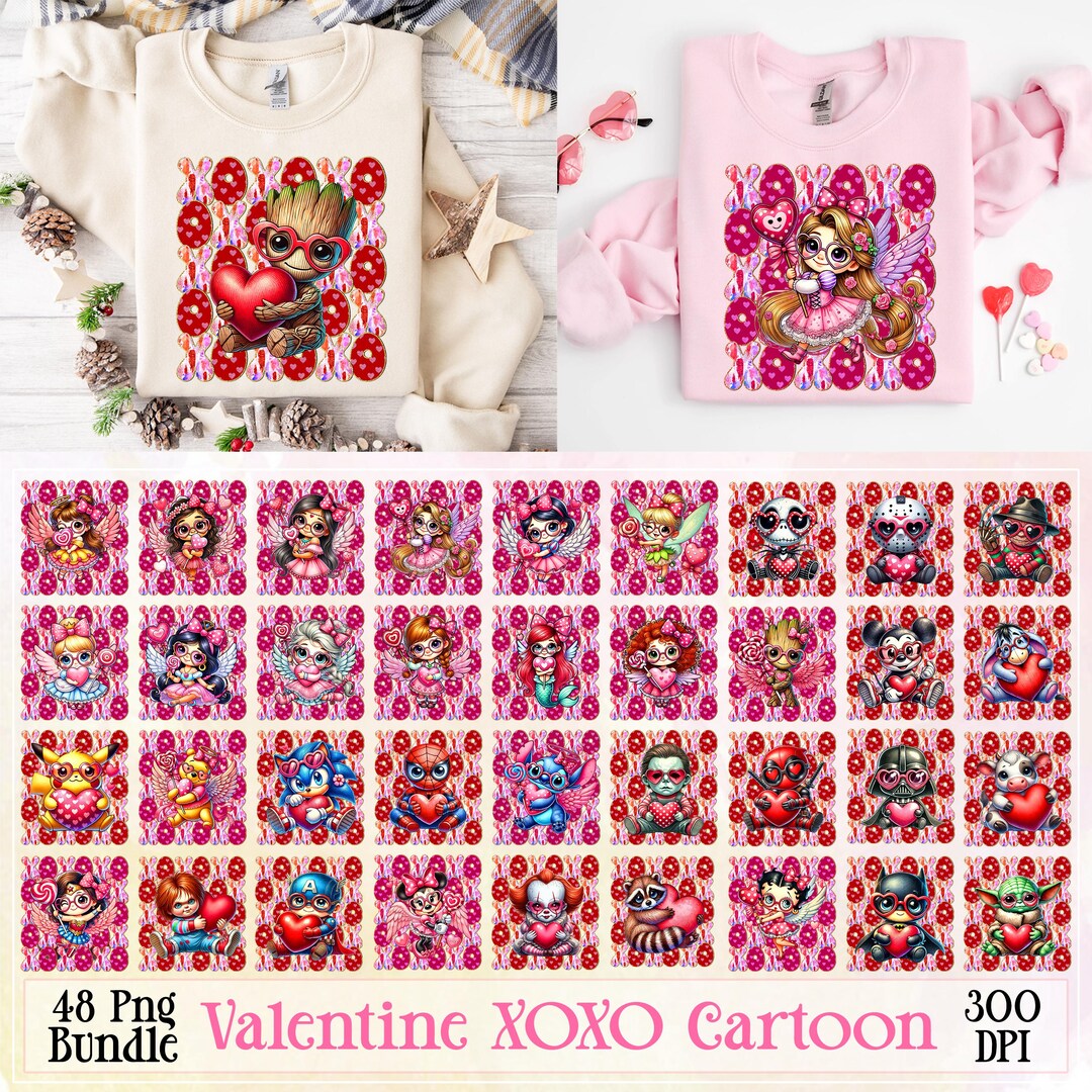 45 XOXO Valentine Cartoon 20oz Tumbler Wrap Bundle, Valentine's Day ...