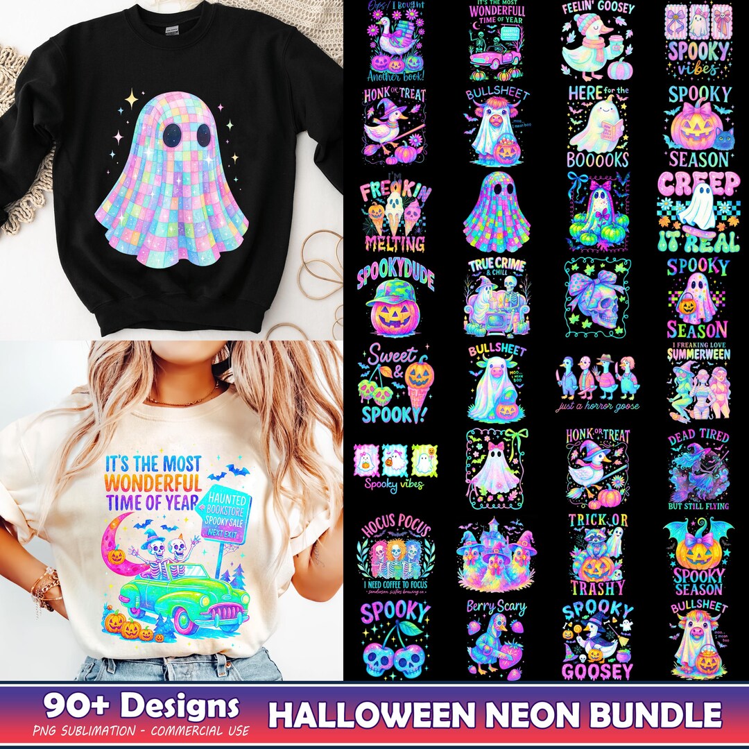 90+ Designs Halloween Neon Bundle Png, Halloween Quotes Png, Halloween ...