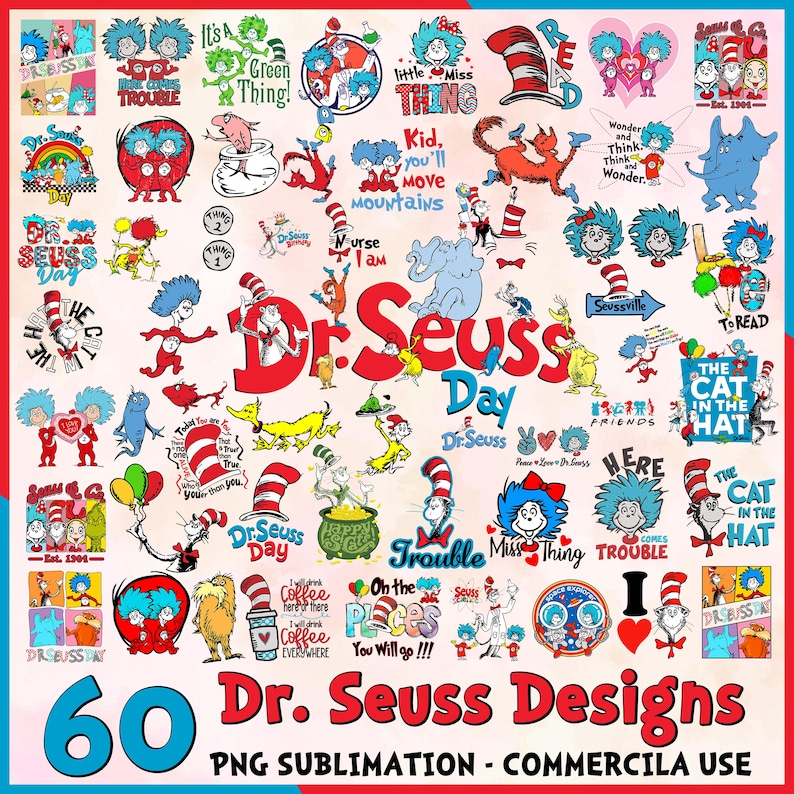 60 Dr. Seuss Day Png Bundle, National Read Across America Day, Digital ...