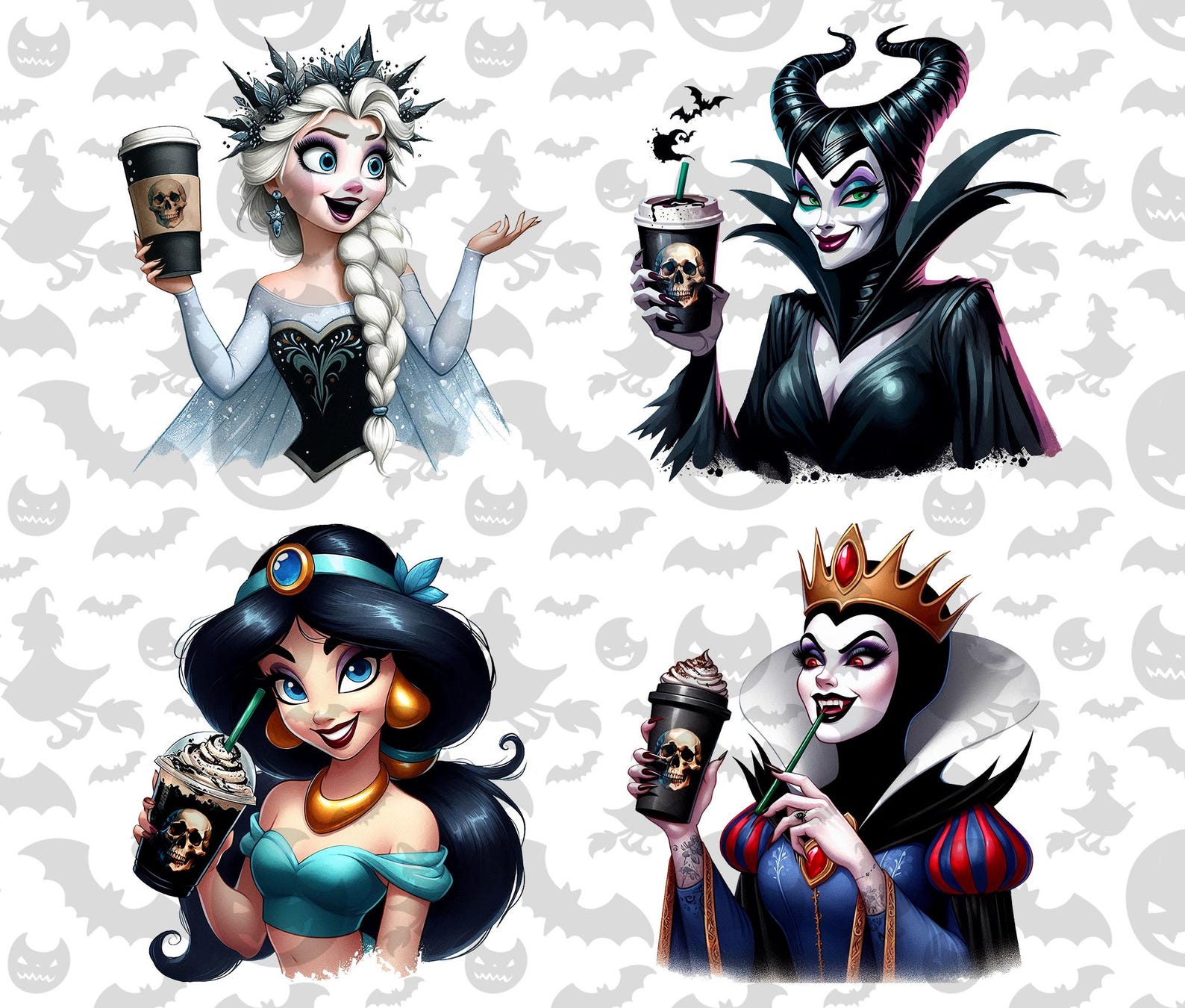 22 Designs Cartoon Coffee Bundle Png, Princesses Coffee Png, Villains ...