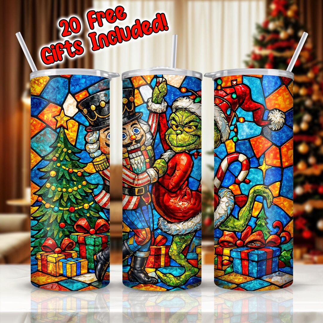 Christmas Nutcracker Tumbler Wrap, Stained Glass Mean Guy 20oz Skinny ...