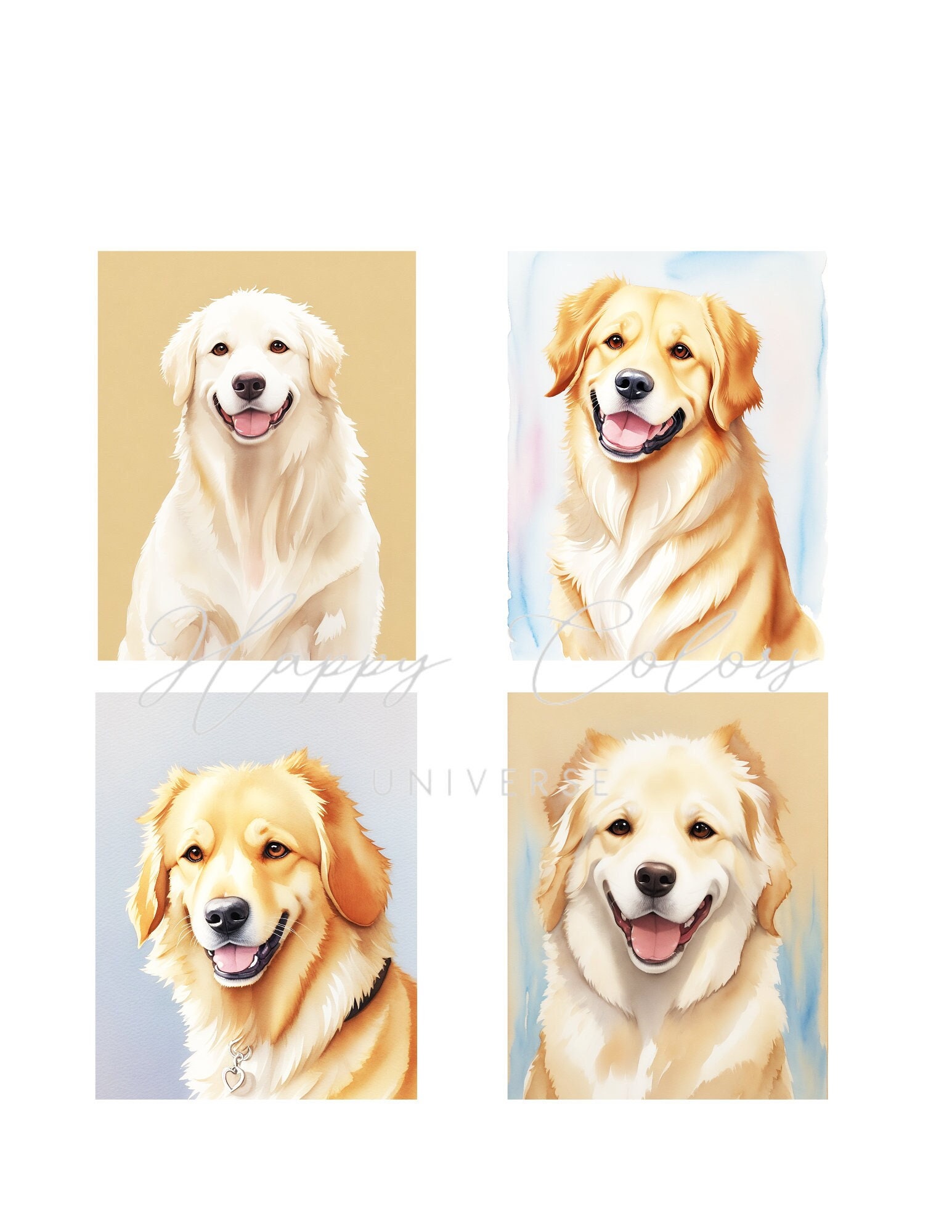 4 Watercolor Golden Retriever Clipart PNG for Scrapbooking and - Etsy
