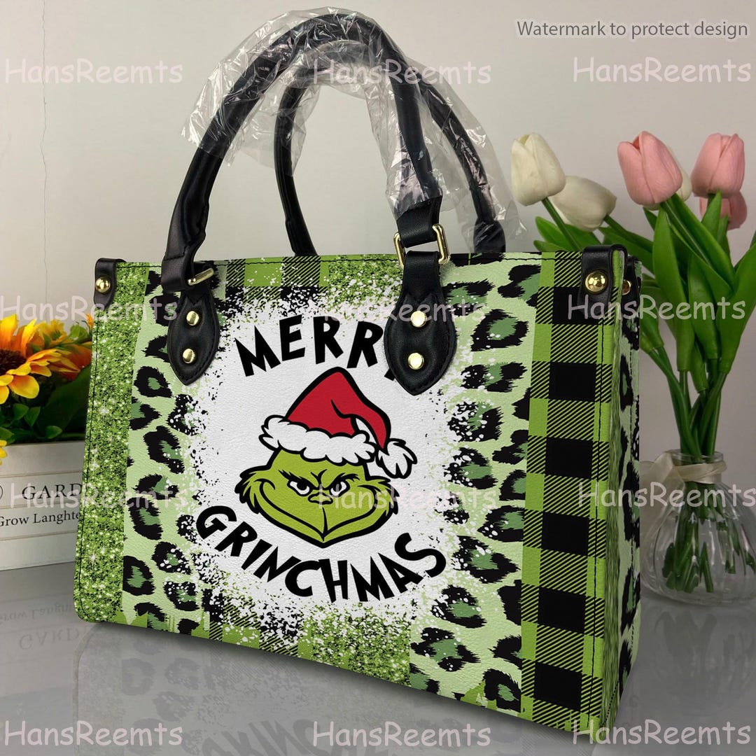 Grinch Christmas Leather Bag, Grinch Lover Handbag, Custom Leather Bag ...