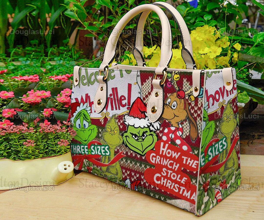 Grinch Christmas Leather Bag, Grinch Lover Handbag, Custom Leather Bag ...