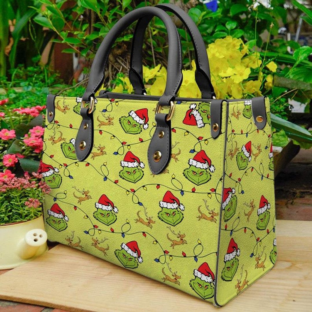 Grinch Christmas Leather Bag, Grinch Lover Handbag, Custom Leather Bag ...