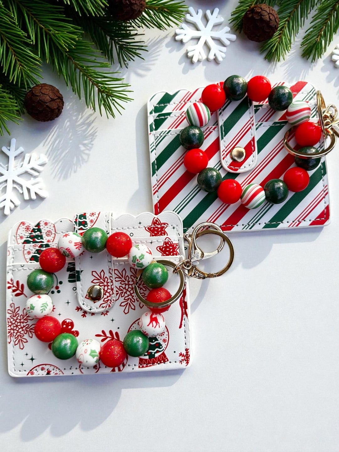 Christmas Beaded Keychain Wallet Wristlet - Etsy