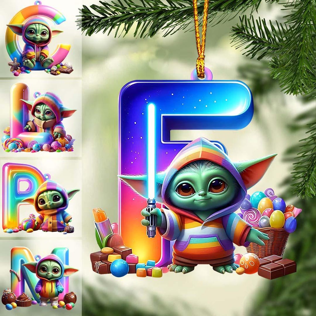 Personalized Baby Yoda Name Letter Ornament, Star Wars Christmas ...
