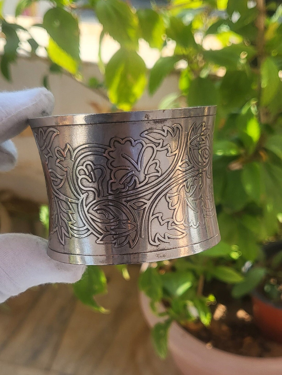 Handcuff Open Cuff Carving Work Oxidized Silver Plated Adjustable ...