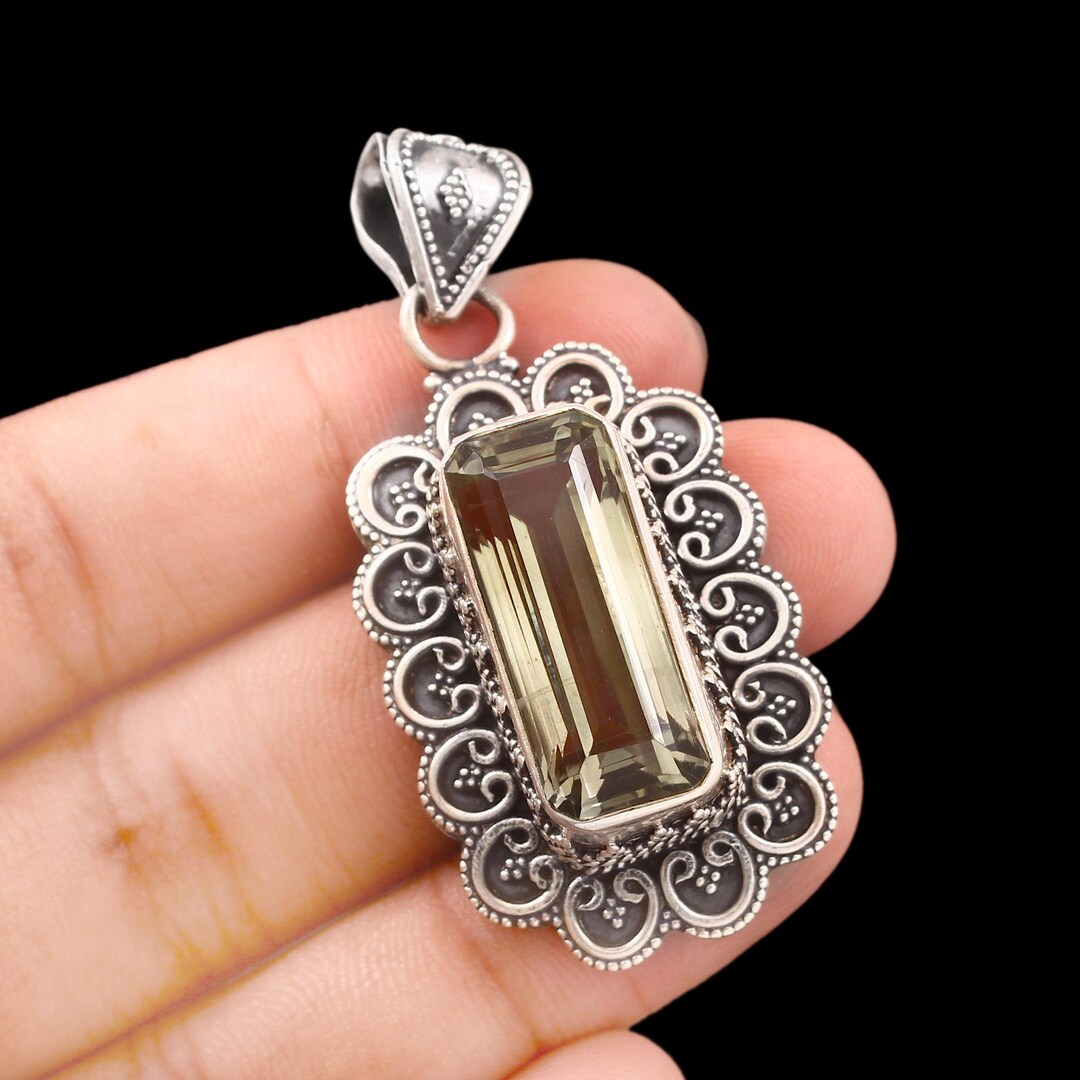 Natural Green Amethyst Rectangular Shape Pendant in 925 Sterling Silver ...