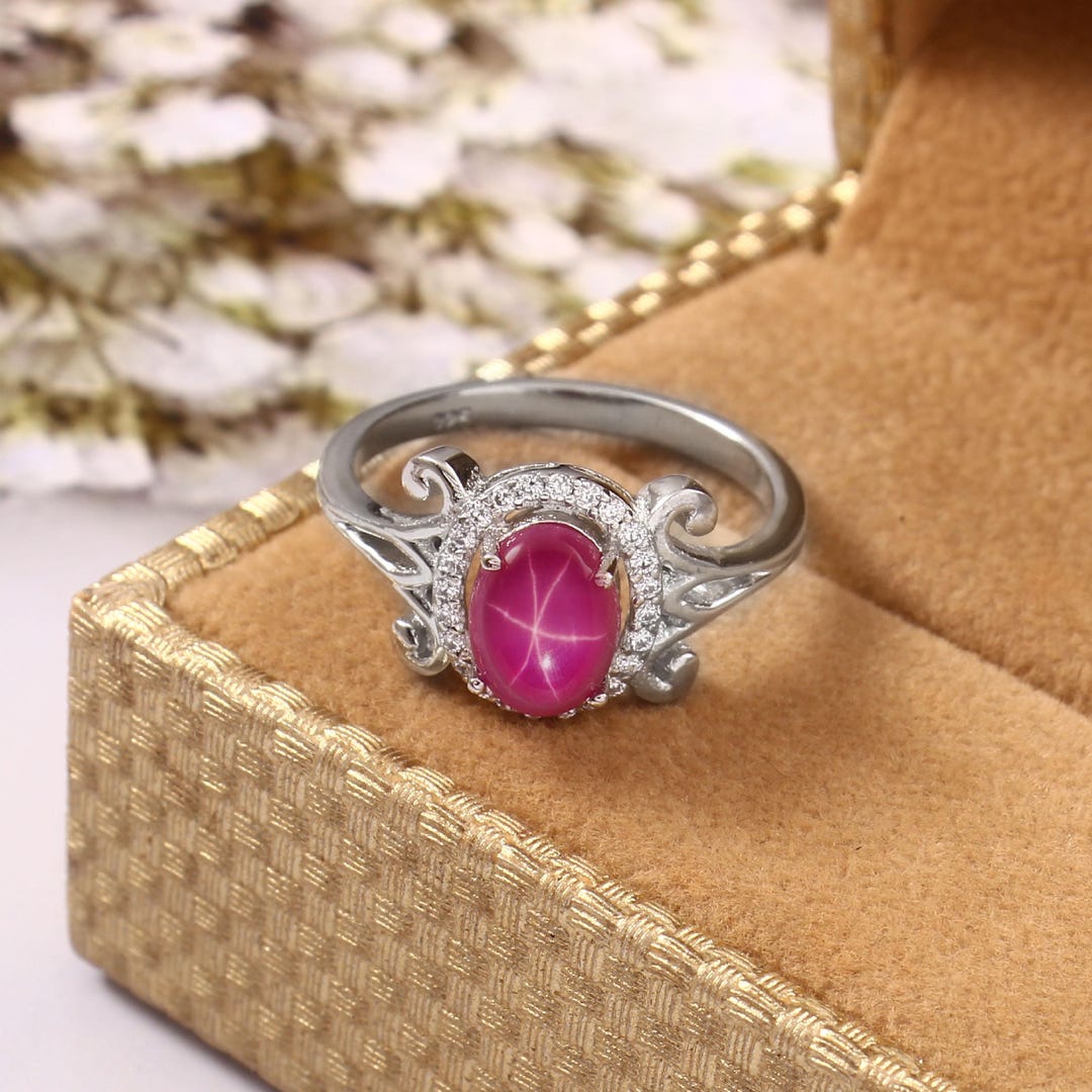 Pink Star Sapphire Ring, Lindy Star Sapphire, Star Sapphire Ring, 925 ...