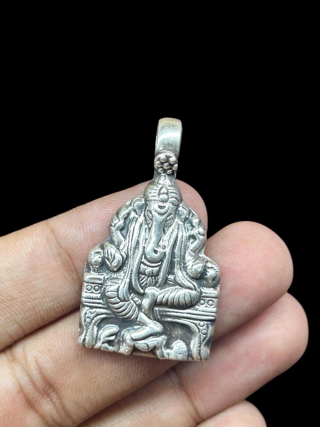 Idol Lord Ganesha Pendant Handmade Plain 925 Sterling Silver Religious ...