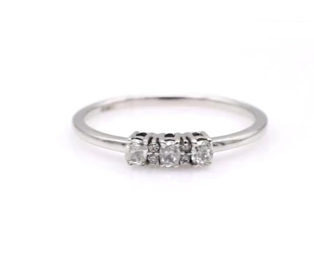 Triple Diamond Ring, in 18k Solid Gold Ring, Engagement Wedding Ring ...