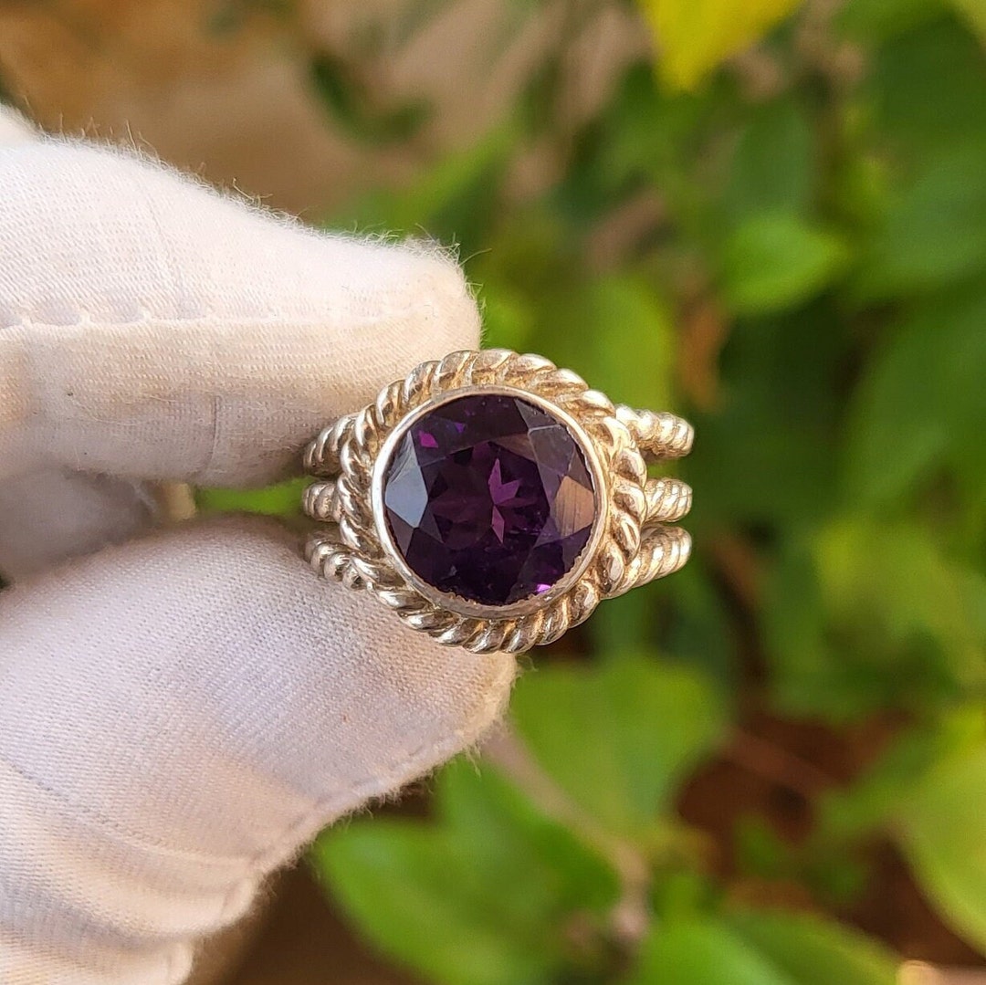 Amethyst Ring Large Round Purple Stone Ring Amethyst Statement Ring ...