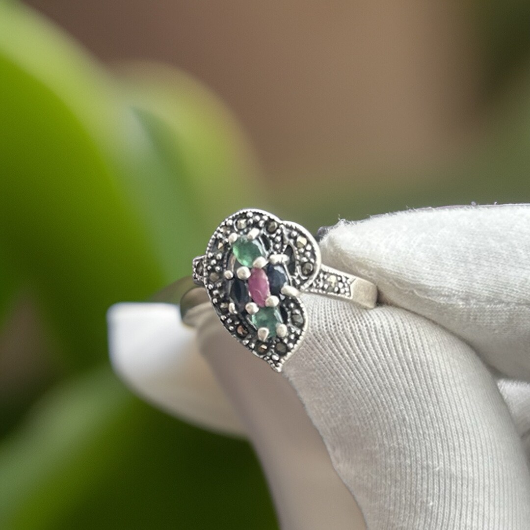 Sapphire, Ruby and Emerald Ring Handmade Ring in 925 Sterling Silver ...
