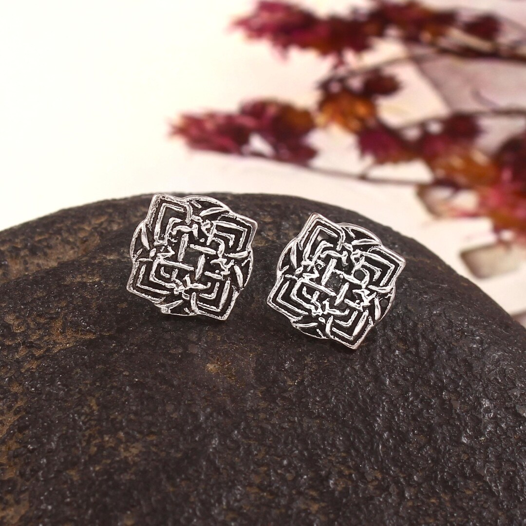 Mystic Lotus Celtic Knot .925 Sterling Silver Post Earrings for Women ...