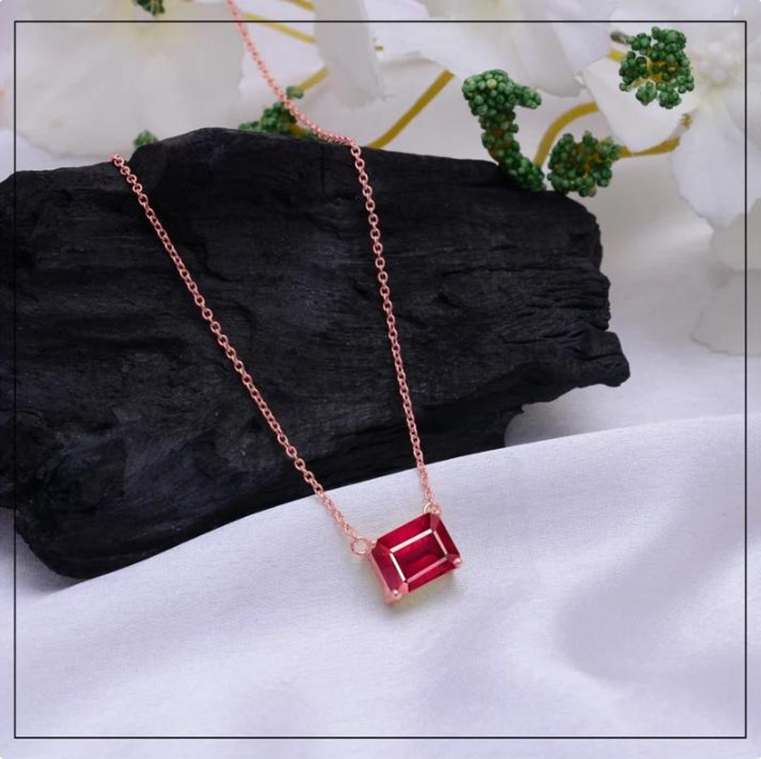 Natural Burma Ruby Necklace in 18k Solid Gold - Minimalist Octagon Ruby ...