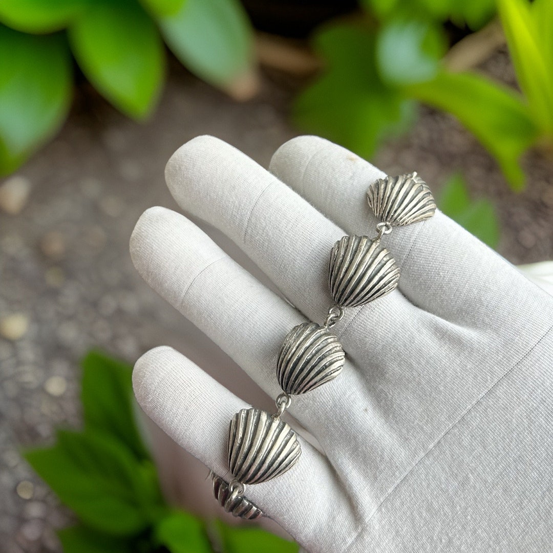 925 Sterling Silver Clam Shell Link Toggle Bracelet Scalloped Shell ...