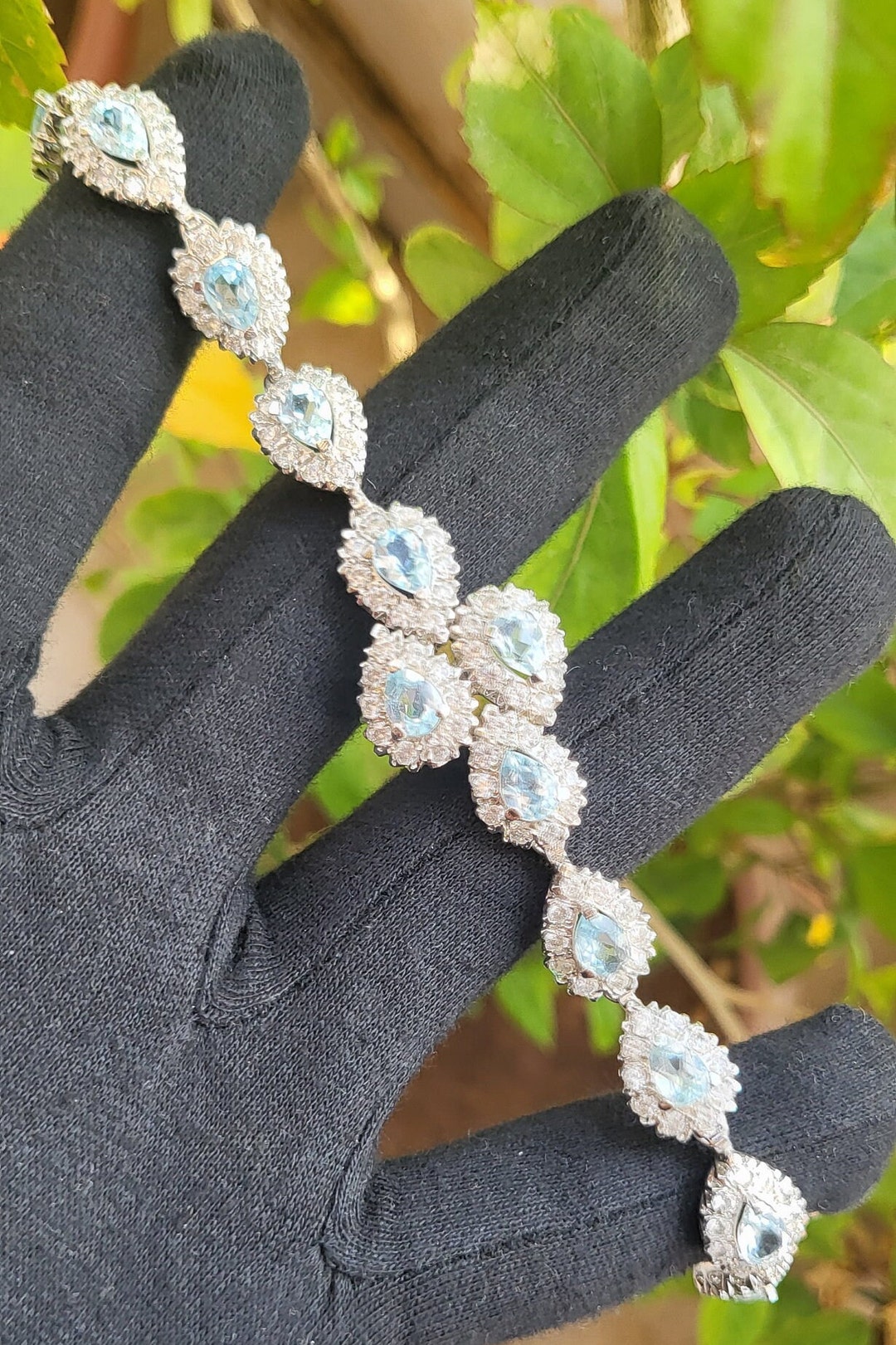 Vintage Sky Blue Topaz Bracelet for Women Antique Wedding Bracelet 925 ...