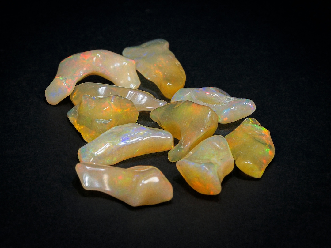 Cloudy Yellow Polished Freeform AAA Natural Ethiopian Fire Opal Lot ...