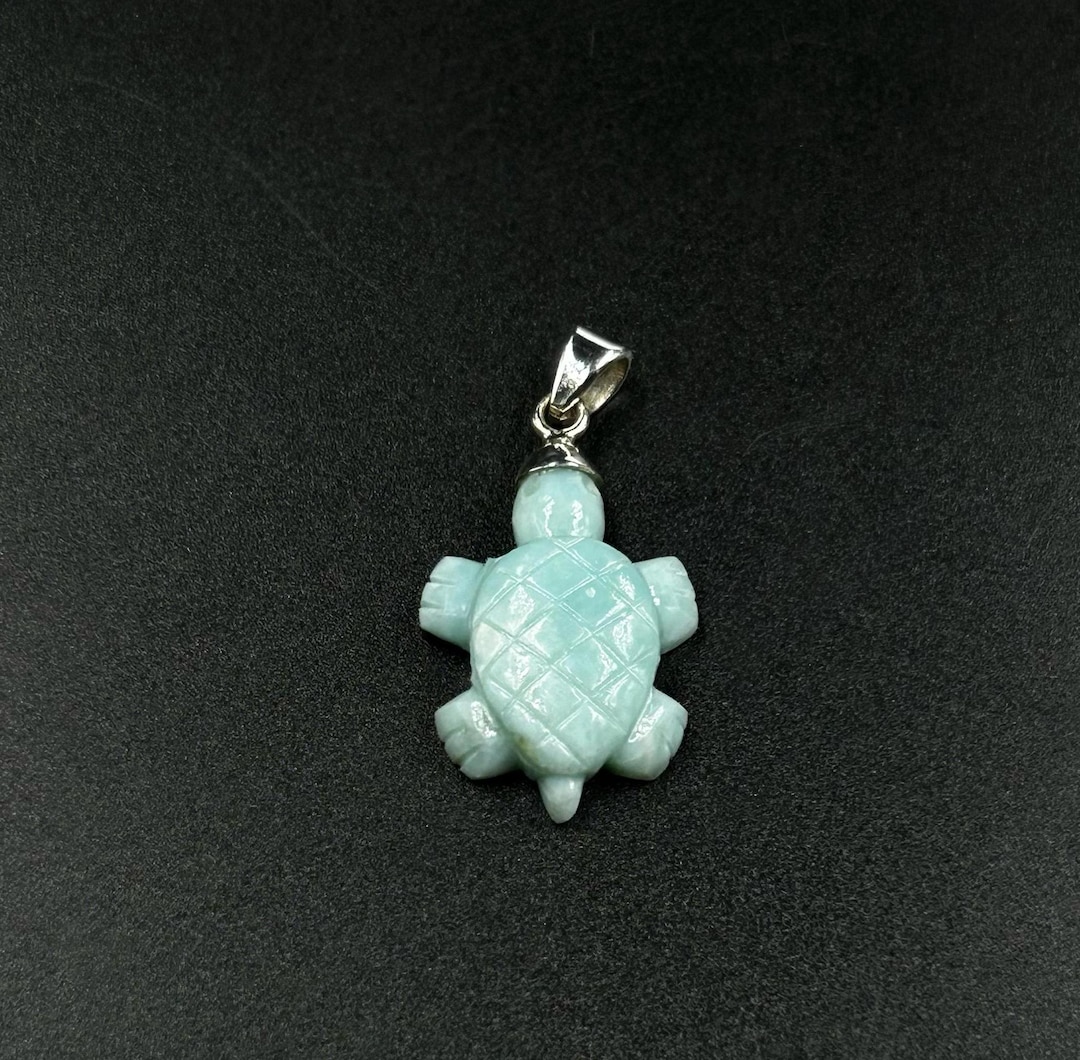 Natural Genuine Larimar Sea Turtle Hand Carved Gemstone Pendant in 925 ...