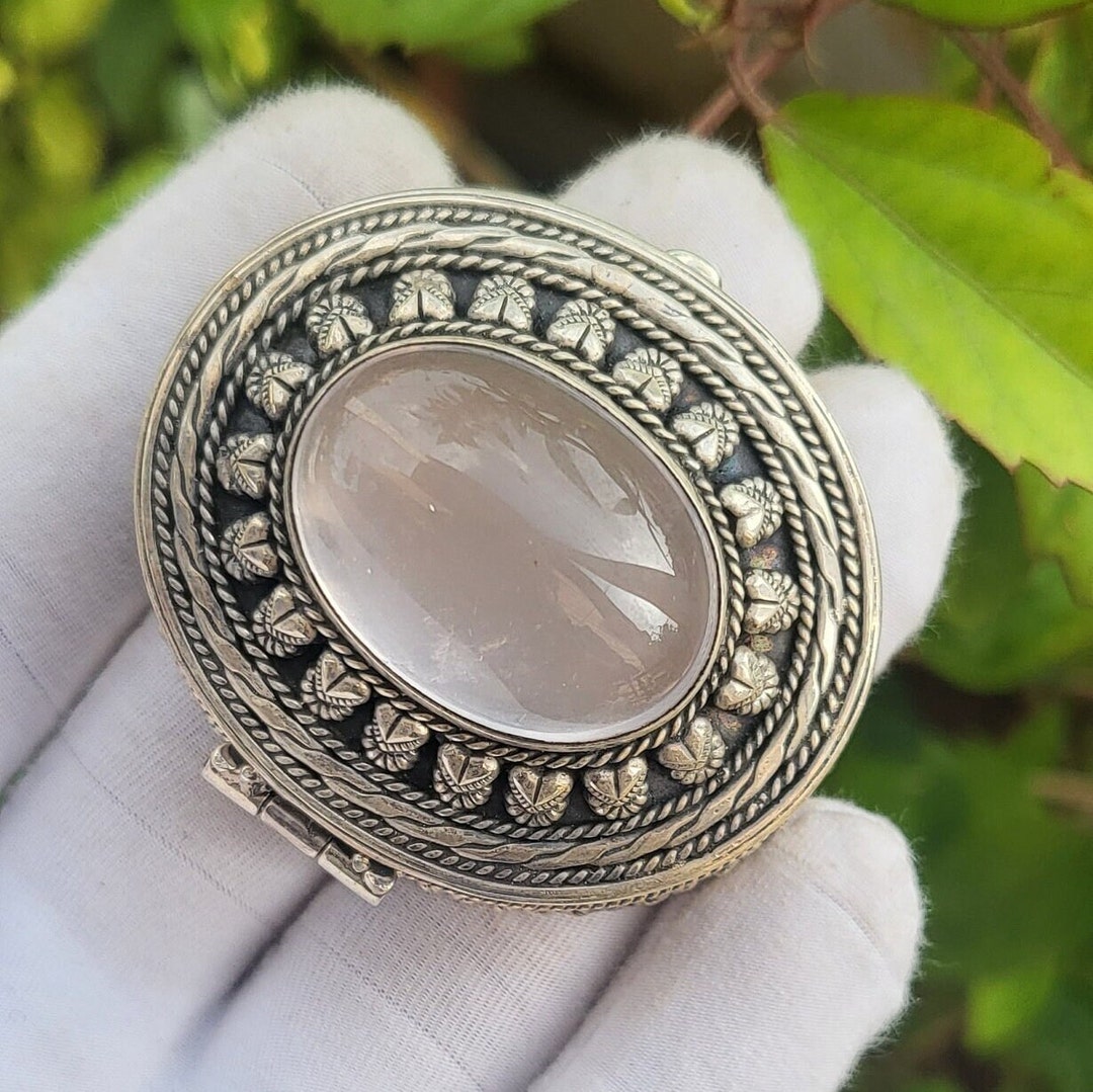 Natural Rose Quartz Box in 925 Sterling Silver Box Handmade Box Oval ...