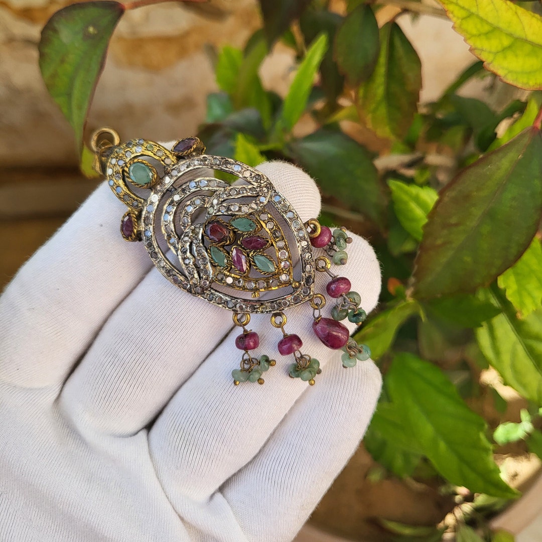 Emerald Pendant Ruby Pendant Gemstone Pendant in 925 Sterling Silver ...