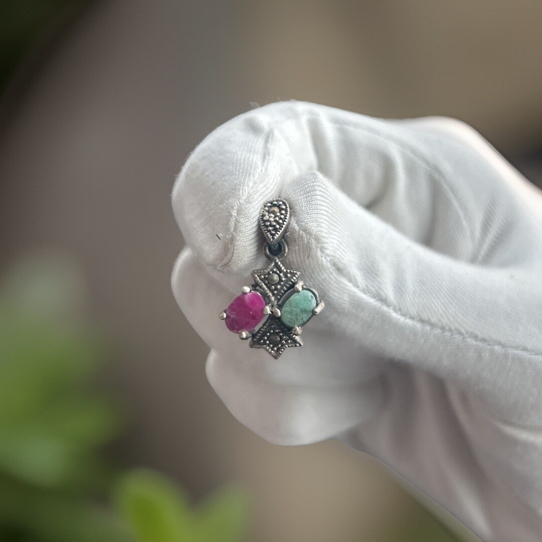 Ruby Pendant, Handmade Silver Pendant, Emerald Pendant, Two Stone ...