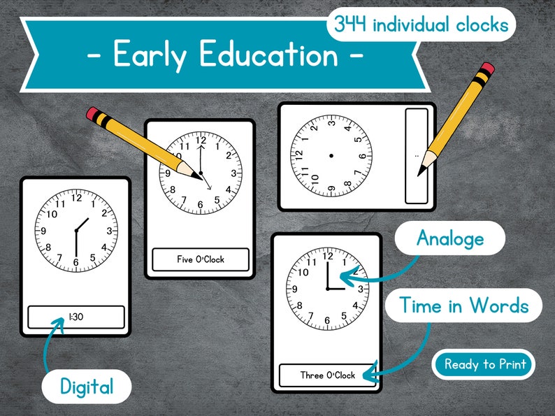 Clock Flashcards Educational Early Learning for Children Digital ...