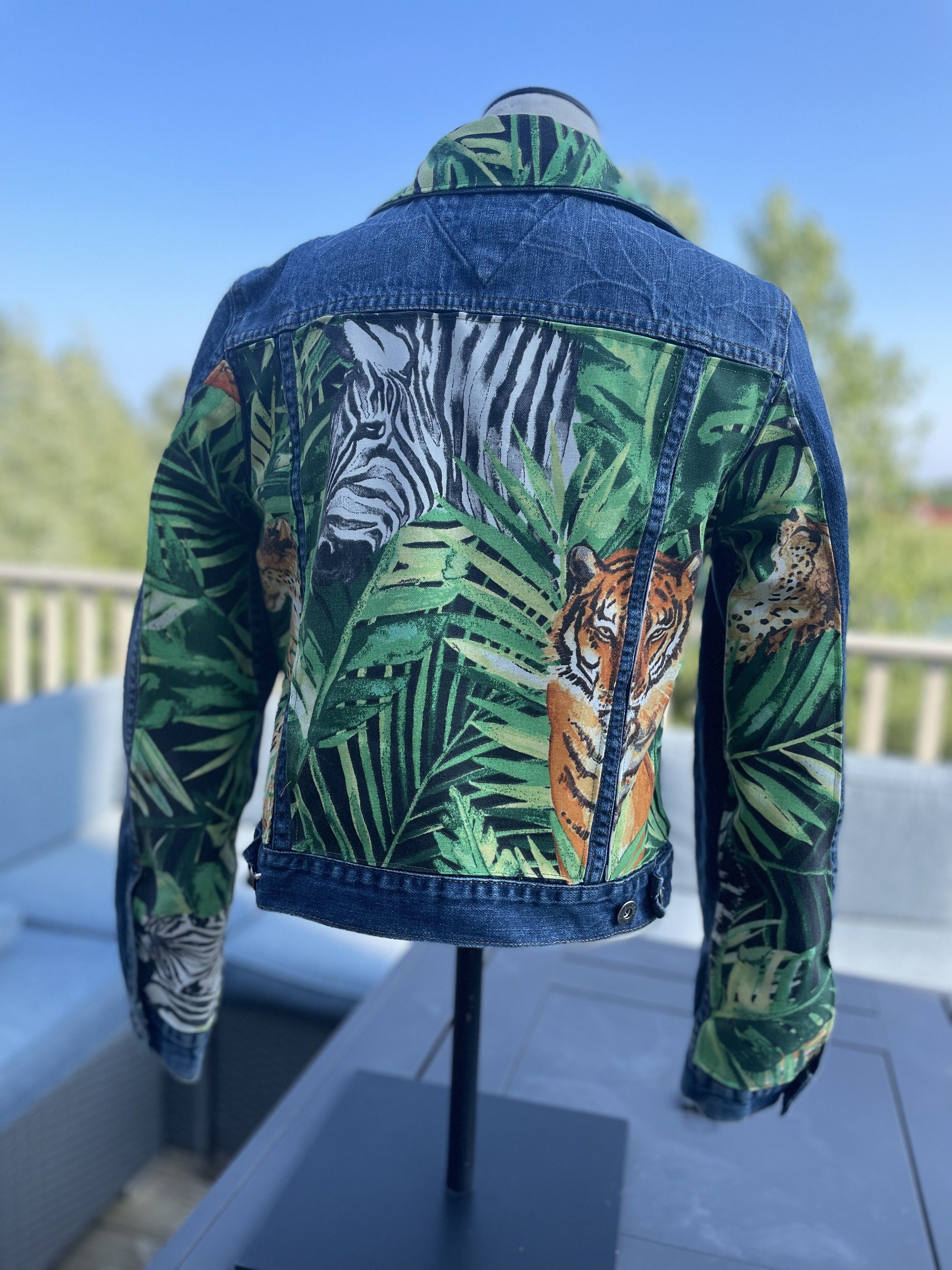Upcycled Denim Jacket Wild Jungle - Etsy