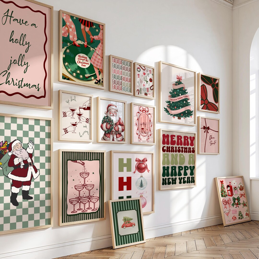 Whimsical Christmas Gallery Wall Art Prints | Trendy Retro Holiday ...