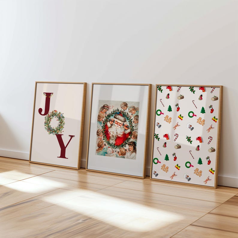 Vintage Christmas Gallery Wall Art Prints Festive Holiday Decor Xmas ...