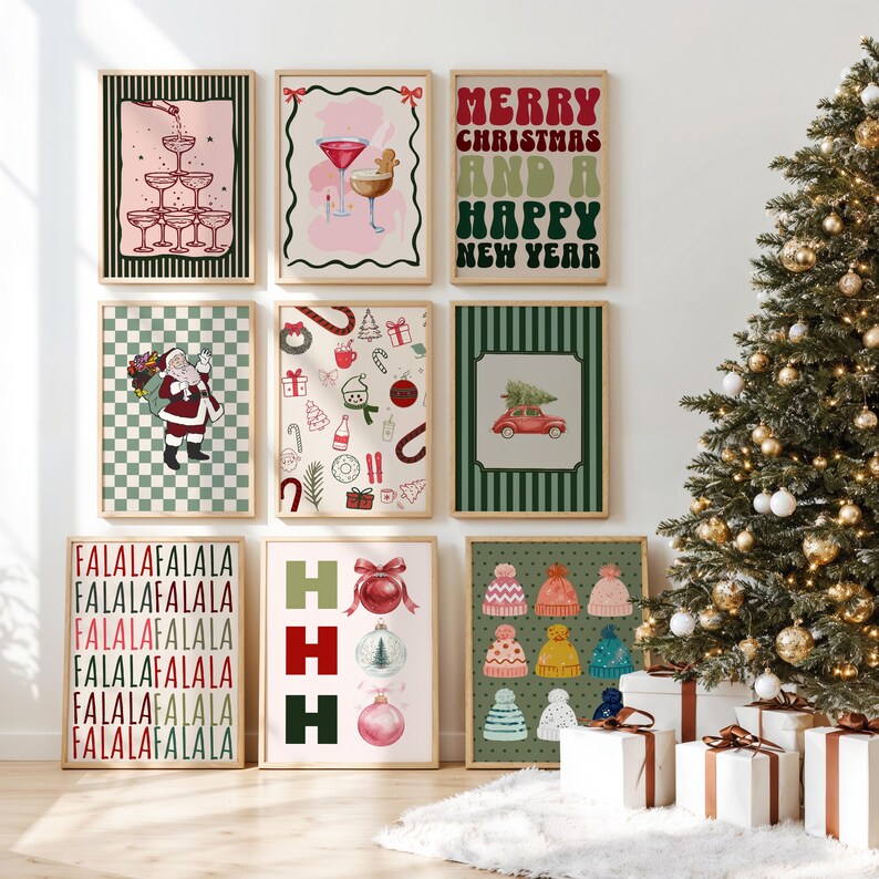 Whimsical Christmas Gallery Wall Art Prints | Retro Holiday Decor ...