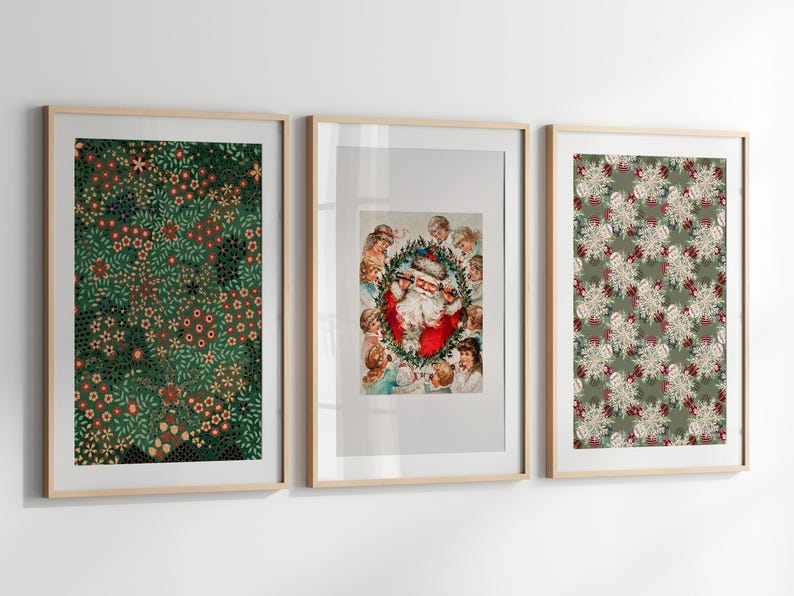 Vintage Christmas Gallery Wall Art Prints Festive Holiday Decor Xmas ...