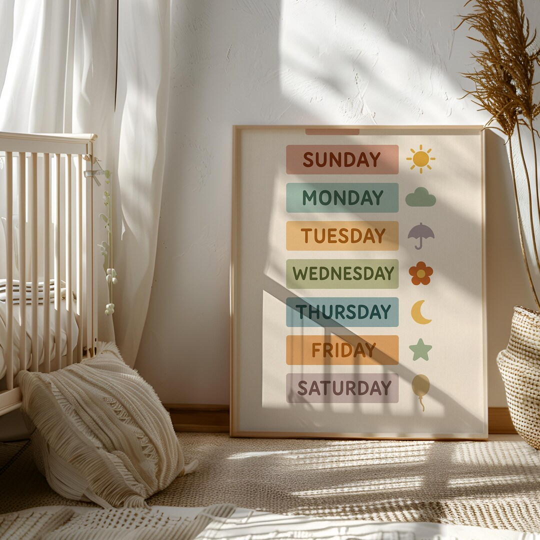 Days of Week Kids Wall Art Printable Poster - Etsy