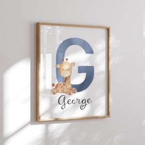 Custom Giraffe Gift - Blue Name Sign - Cute Giraffe PNG - Giraffe Wall ...