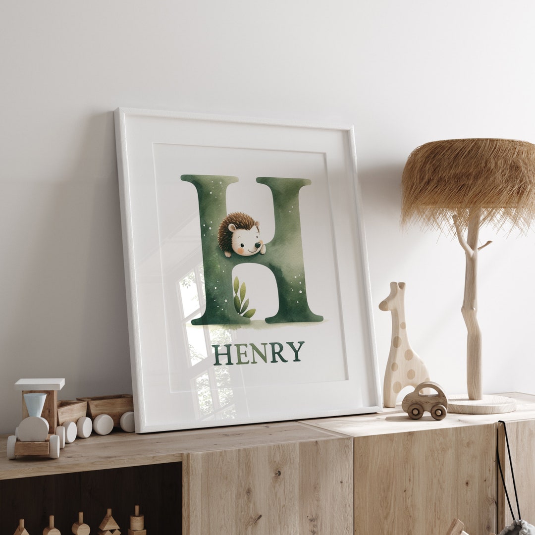 Cute Hedgehog Themed Custom Name and Initial Print for Kids Room ...