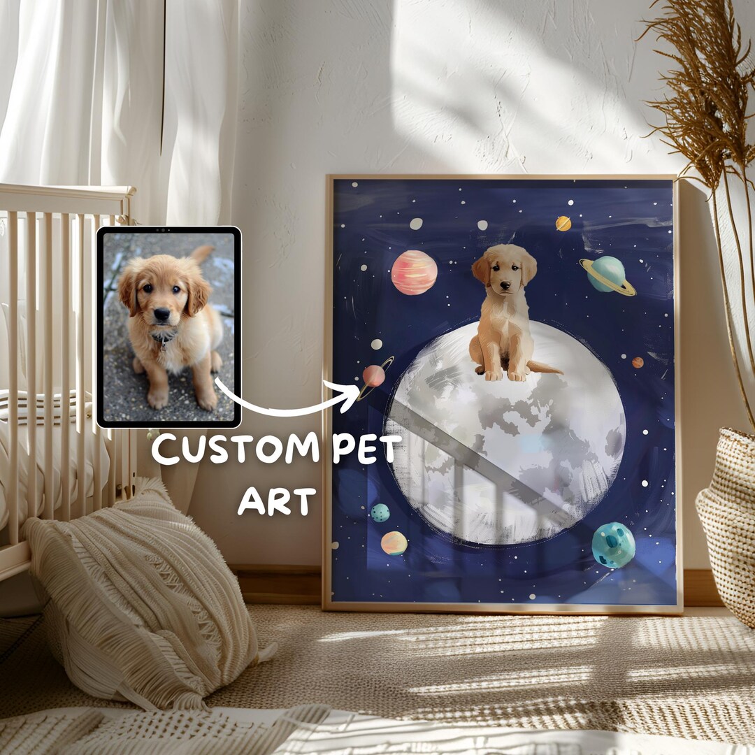 Custom Dog Wall Art Moon Nursery Art for Nursery Animal Custom Toddler ...